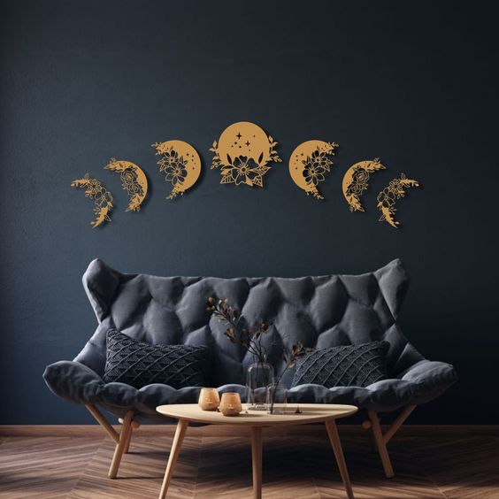 Bring Lunar Beauty Indoors: Metal Moon Phases Floral Wall Art Set